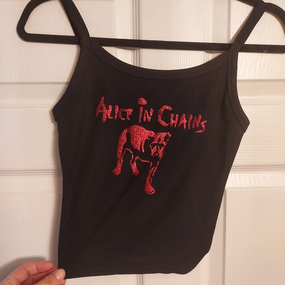Tops | Alice In Chains Crop Top Red Glitter Vinyl Alice In Chains Hand ...